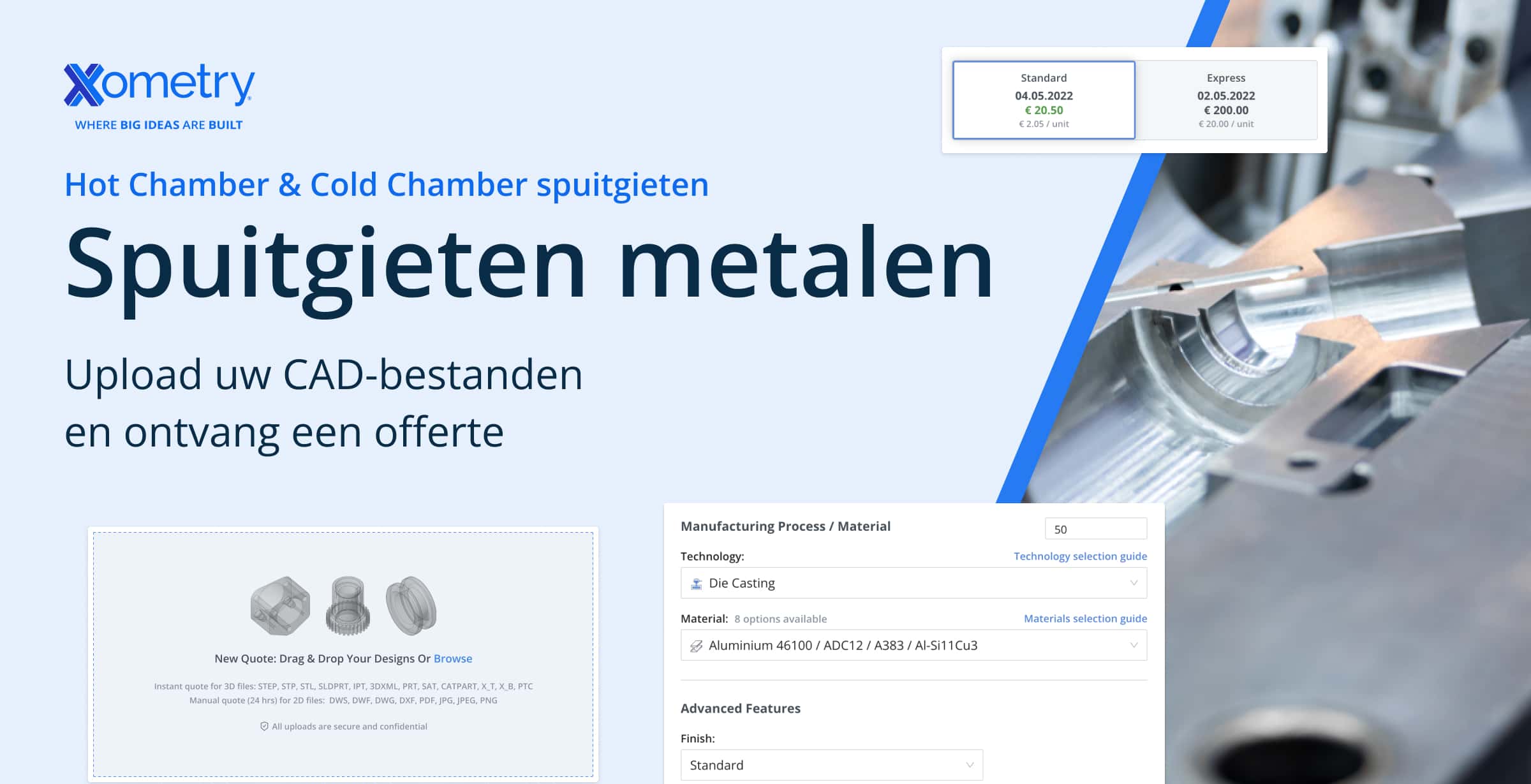 Spuitgieten Online | Aluminium, Zink Legeringen | Xometry Europe