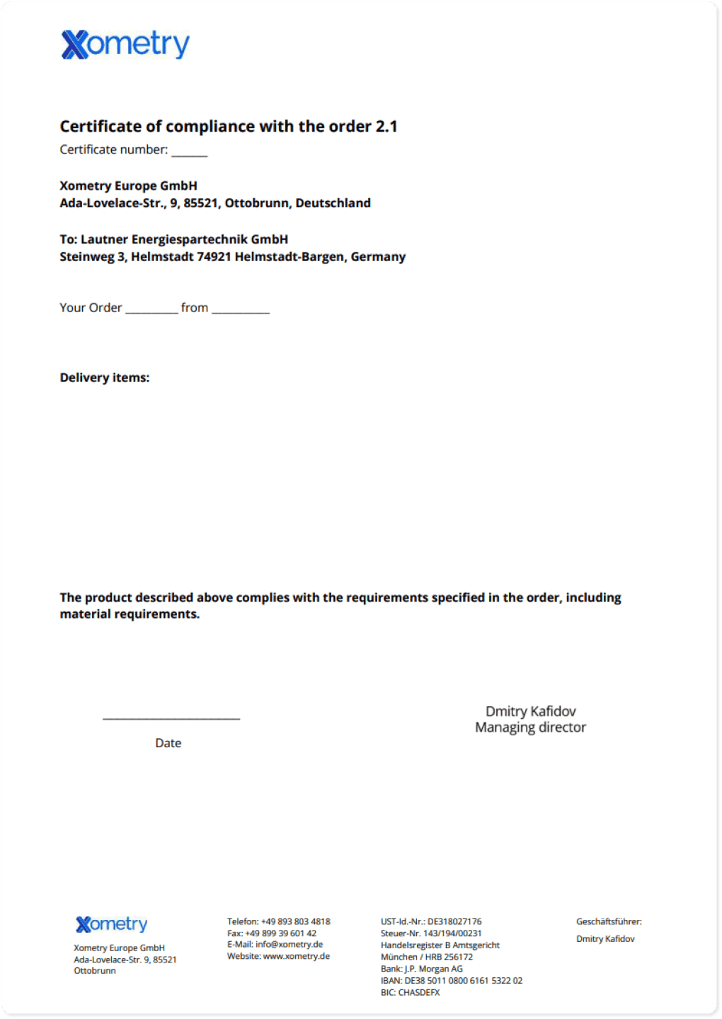 Certificaten en Inspectierapporten | Xometry Europe